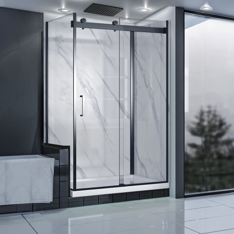 Dreamwerks Bristol 48" W x 32" D x 79.2" H Framed Rectangular Reversible Shower Kit in Black ...